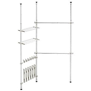 DORTALA Adjustable Clothes Hanger, Floor to Ceiling Tension Rod w/ Storage Shelf & Shoe Hooks, Garment Hanger Rod w/ Inner Spring, Telescopic Clothes Rack System for Living Room, Bedroom