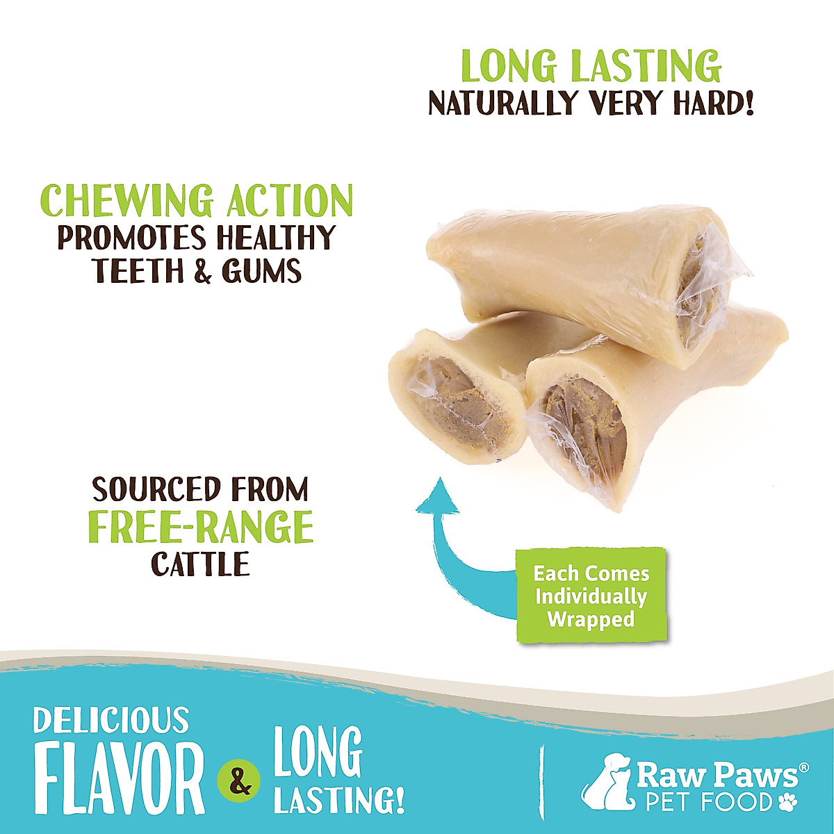 Raw Paws Filled Cow Femurs for Dogs - Peanut Butter Flavor, 3-4", 6-ct - Peanut Butter Filled Bones for Dogs - Filled Dog Bones for Large Dogs - Stuffed Dog Bones - Stuffed Bones for Dogs