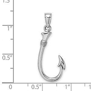 3D Fish Hook Charm In Real 14k White Gold 24 mm x 13 mm