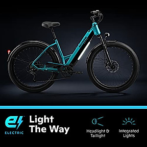 Schwinn Coston CE Hybrid Electric Bike for Adults, 20MPH eBike, Up to 35 miles on a Single Charge, 27.5-Inch Wheels, 7-Speed, Large/X-Large Step-Thru Frame, Gloss Teal