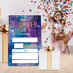 UDNADKEX Sleepover Birthday Invitations Girl Party with Envelopes, Invites for Girls Sleepover Theme Birthday Party Galaxy, Slumber Birthday Party Invitations Cards, 4"x6" Set of 20