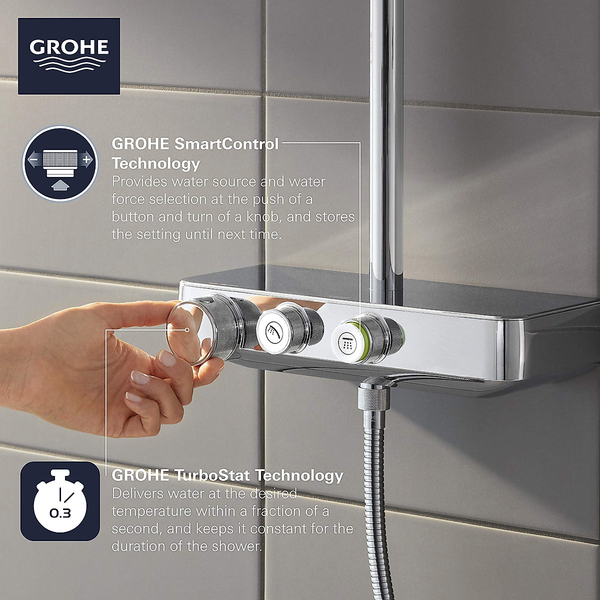 GROHE 26511000 Euphoria SmartControl Mono Shower System with Thermostat for Wall Mount, Starlight Chrome