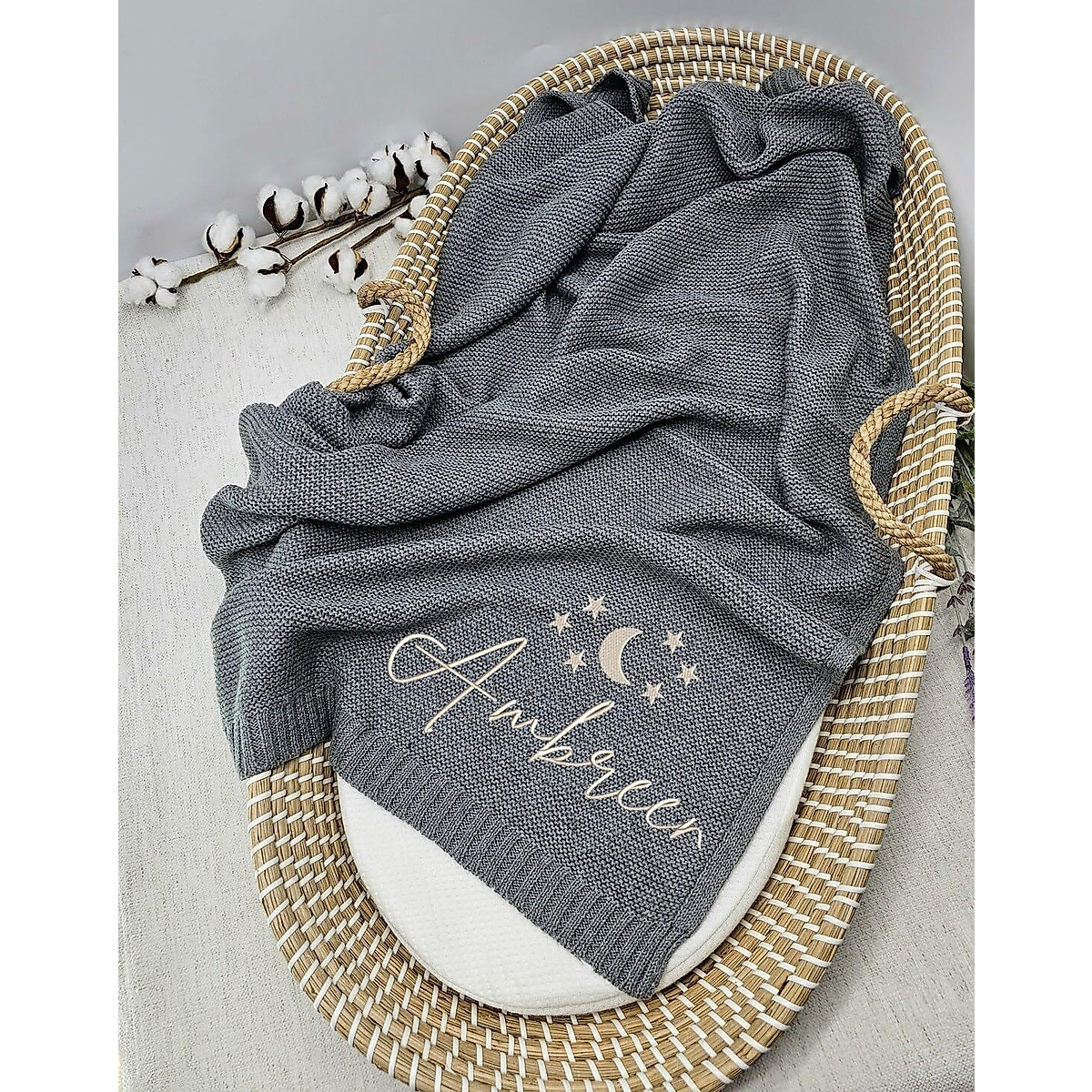 Personalized Girls Knit Embroidered Baby Blankets with Name, Cozy Soft Cotton Stroller Blanket, Custom Knit Embroidered Baby Comforter, Personalized Newborn Essentials Must Haves