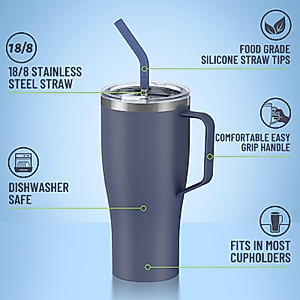 Luxfuel 32 oz Tumbler with Handle and Straw, Keep Drinks Cold up to 24 Hours,Stainless Steel Travel Cup with Lid, No Sweat,Leak Proof, Dishwasher Safe,Fit in Cup Holder,Pink