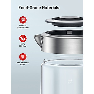 Paris Rhône Electric Kettle, Tea Kettle with 6 Temperature Settings, 1.7L Glass & Stainless Steel Heater, Touch Control, LED Screen, Keep Warm Mode, Boil-Dry Protection, for Milk, Tea, Coffee