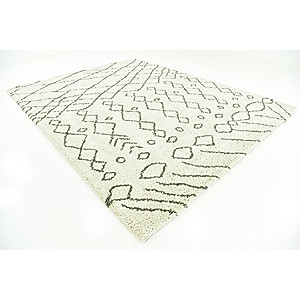Unique Loom Rabat Shag Collection Area Rug - Geometric (9' x 12' Rectangle, Pure Ivory/ Gray)