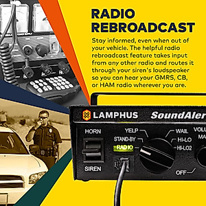 SoundAlert 100W Emergency Police Siren Amplifier [2 x 20A Switch Control] [Hands-Free Air Horn] [PTT Mic] [Radio Rebroadcast] Warning PA System for Emergency Vehicles Trucks Cars Warning Lights