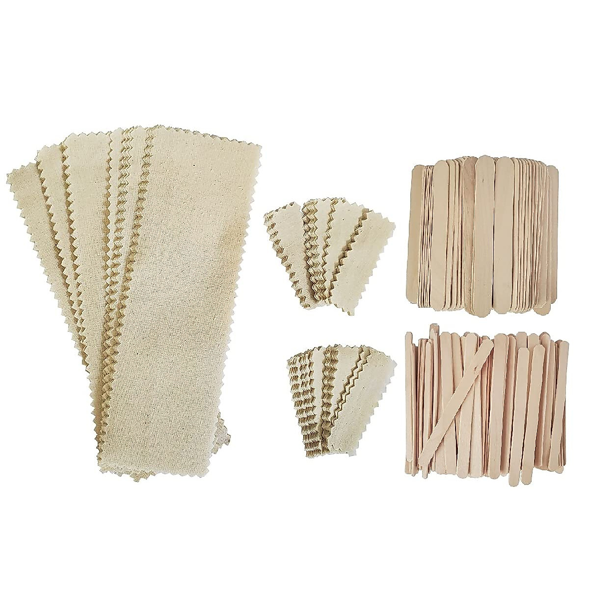 Spa Slender Unbleached Cotton Muslin Hair Removal Wax Strips Multi Size Combo Kit – 100 Large and 100 Petite Muslin Waxing Strips, 200 Wooden Wax Applicator Sticks for Full-Body Hair Removal