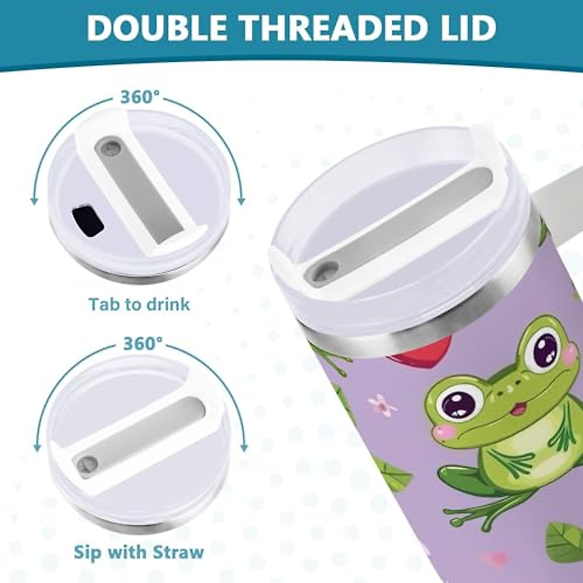 RPLIFE Cute Cartoon Frogs 40oz Tumbler with Handle, Stainless Steel Water Bottle with Straw, Coffee Tumbler for Women