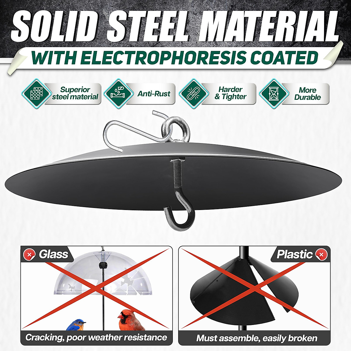 [Solid Steel]16-Inch Hanging Bird Feeder Baffle, Metal Squirrel Baffle for Bird Feeder Pole, Squirrel Proof Baffle Dome Baffle Weather Guard, Bird House Guard for Outdoor Shepherd's Hook, Hummingbird