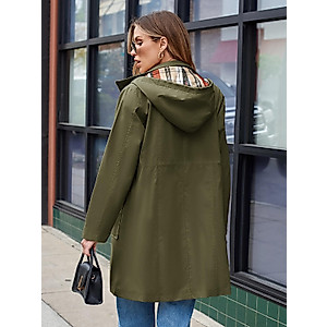 SaphiRose Women's Waterproof Rain Jacket Lightweight Raincoat Hooded Windbreaker Trench Coat (Army Green,XX-Large)
