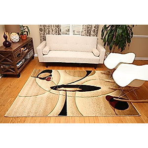 Feraghan Contemporary Modern Wavy Circles Wool Area Rug, 13' x 16', Brown/Beige
