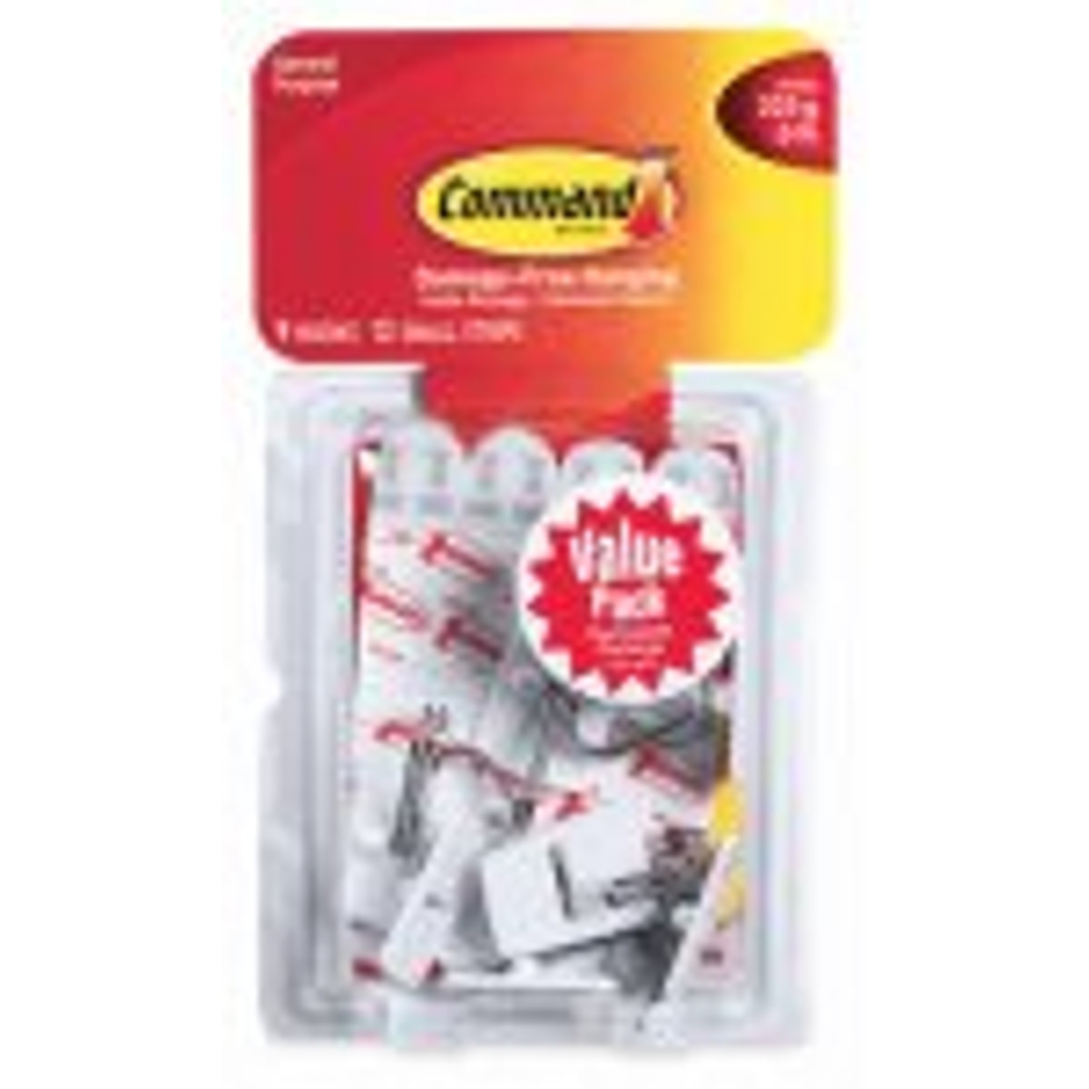 Command General Purpose Wire Hooks Multi-Pack, Small, Metal, White, 0.5 lb Capacity, 9 Hooks and 12 Strips/Pack