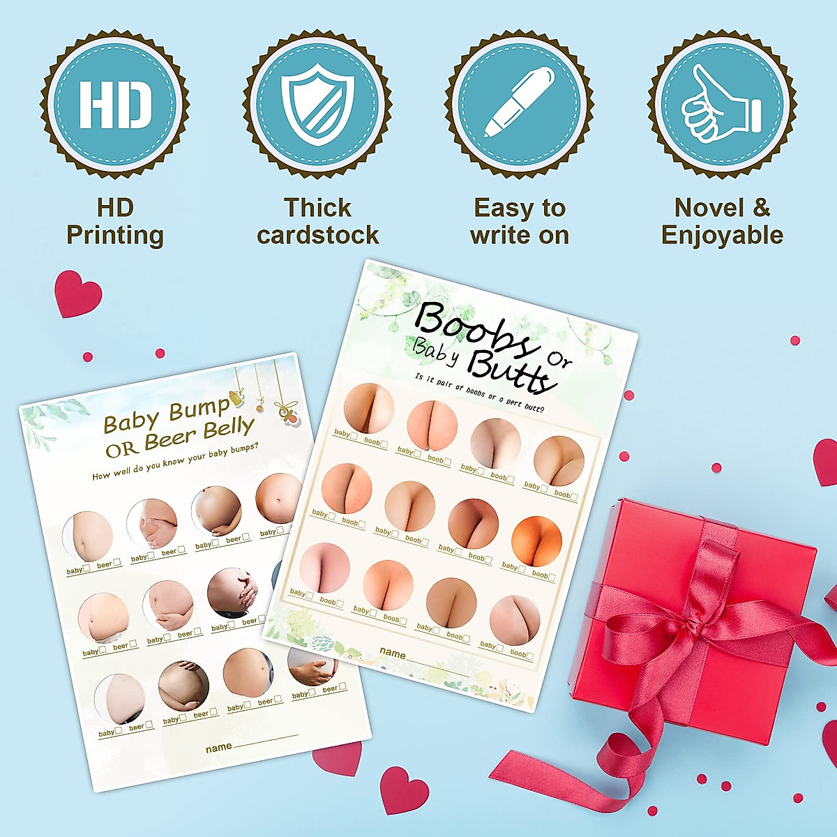 OLOUTAB Baby Shower Games-2 Games(50 of Each),Double-Sided,Fun,Hilarious and Easy to Play,Baby Shower Gender Neutral,with Answer Keys