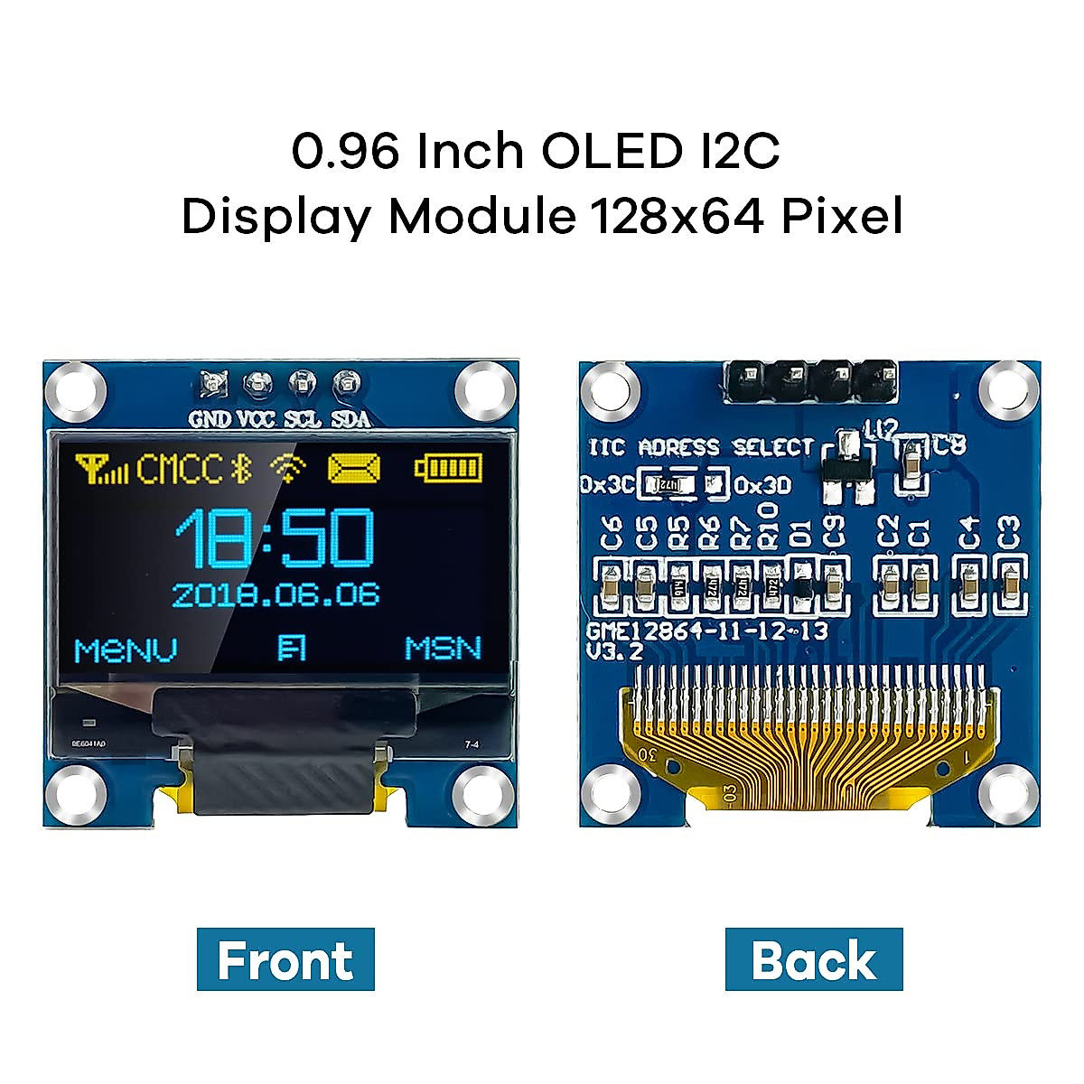Hosyond 5 Pcs 0.96 Inch OLED I2C IIC Display Module 12864 128x64 Pixel SSD1306 Mini Self-Luminous OLED Screen Board Compatible with Arduino Raspberry Pi(Blue and Yellow)