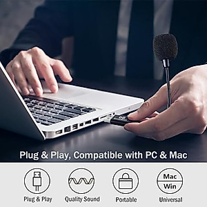C G CHANGEEK Mini USB Microphone for Laptop and Desktop Computer, with Gooseneck & Universal USB Sound Card, Compatible with PC and Mac, Plug & Play, Ideal Condenser Mic for Remote Work, Online Class