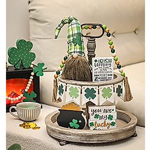 St. Patrick's Day Tiered Tray Decor Set 6, Shamrock Pot of Gold Wood Sign, Irish Lucky Theme Table Centerpiece Decoration Sign for Home Party Décor