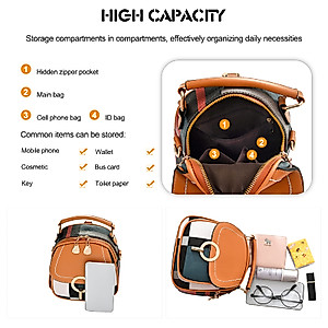 Ergocar Women's Fashion Backpack Purse, Anti-theft Convertible Tote Backpack for Women, Plaid PU Leather Casual Daypack for Girls Shoulder Bag, Ladies Small Travel Purse, Brown