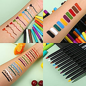 SUSIKEKI 10pcs Colored Gel Eyeliner Pencil Set With Sharpeners Waterproof Long Lasting Eye Liners For Women Retractable Eye Makeup Pen White Black Brown Rainbow Neon Matte Eyeliners Gift Sets