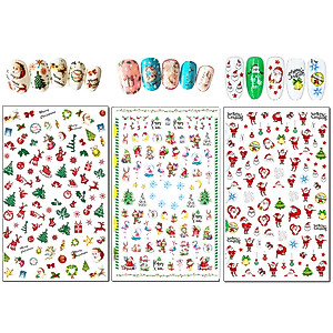 TailaiMei 15 Sheets Christmas Nail Stickers, 7 Sheets Nail Wrap Stickers and 8 Sheets Nail Decals Stickers, Full Wraps Strips and Self-Adhesive Set for DIY Nail Art (1000Pcs)