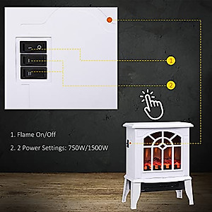 HOMCOM 18" Electric Fireplace Heater, Fireplace Stove with Realistic LED Flames and Logs, Overheating Protection, 750W/1500W, White