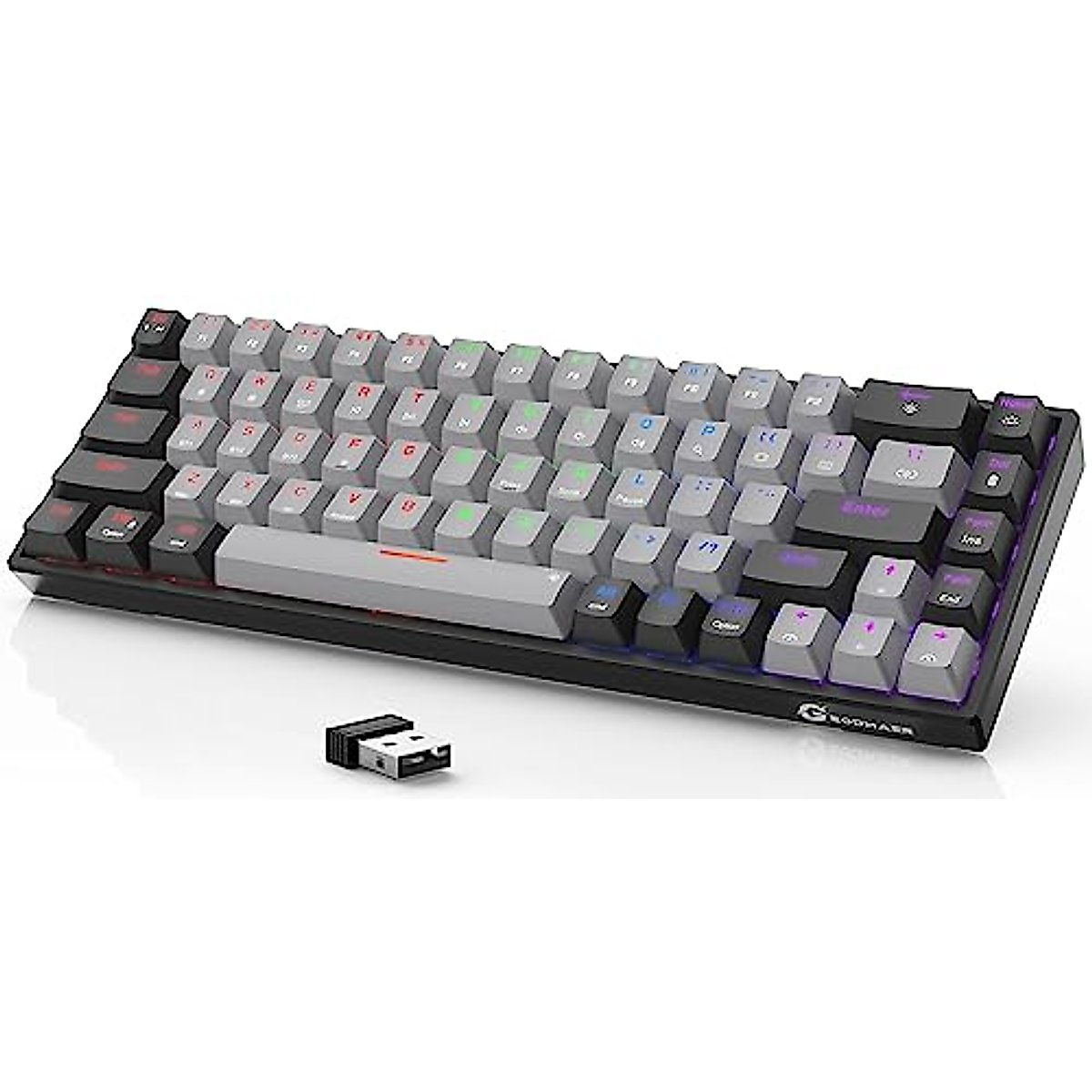 GEODMAER 65% Wireless Mechanical Gaming Keyboard, Triple Modes 2.4G/Bluetooth/Wired RGB Backlit Gaming Keyboard, Wireless Red Switch Mechanical Keyboard, Compact Wireless Keyboard for PC Win Mac Gamer