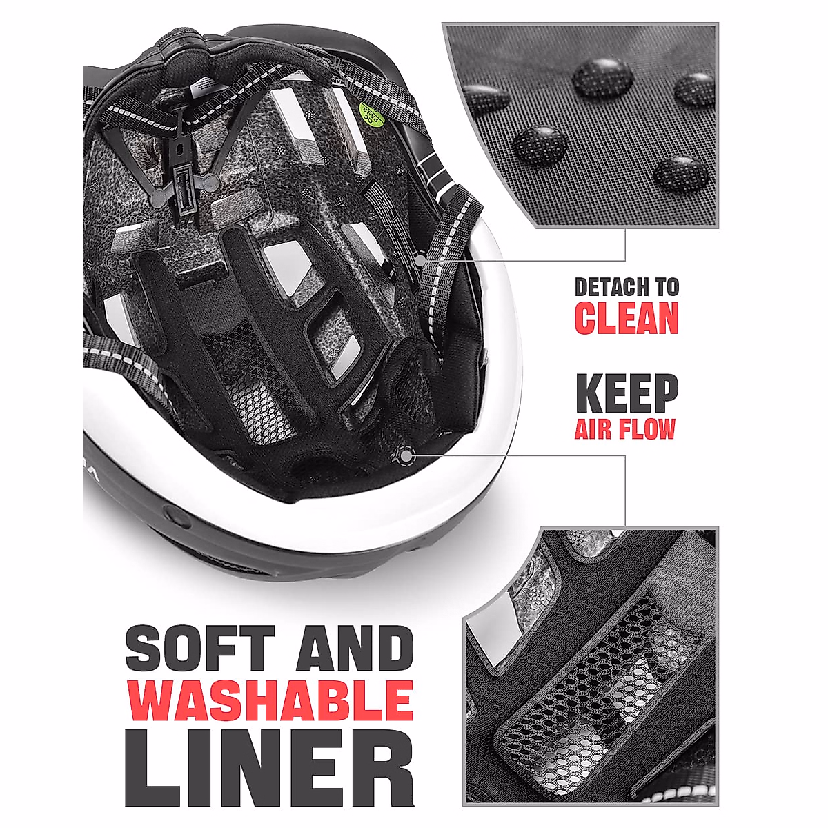 VICTGOAL Bike Helmet with USB Rechargeable Rear Light Detachable Magnetic Goggles Removable Sun Visor Mountain & Road Bicycle Helmets for Men Women Adult Cycling Helmets (L: 57-61 cm, Black White)