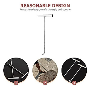 HANABASS Ing Style Pull Drain Handle for Open Steel Stainless Llift Lifter Duty Home Grate Tool Long Hook Shutter Meat Silver Manhole Pulling Storm Door Shape Hooks Lift Heavy T Cover