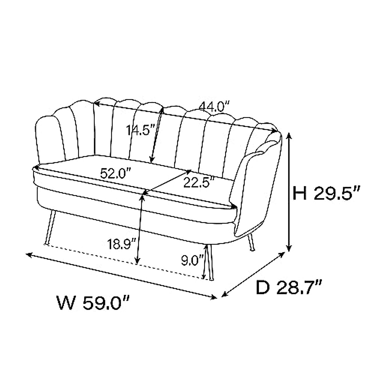 UFINEGO Curved Sofa Boucle Loveseat 59" Wide Modern Boucle Loveseat Upgrade Your Living Room with Our Curved Sofa - Featuring Gold Metal Legs and Full-Body Boucle Fabric, Ivory