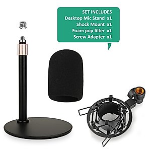 AT2020 Mic Stand, Adjustable Height Desk Mic Stand with Shock Mount, Foam Windscreen, Metal Weighted Base, 1/4 to 3/8 Metal Adapter, for AT2020 AT2020USB AT2020USB+ AT2035 Mic by Rigych