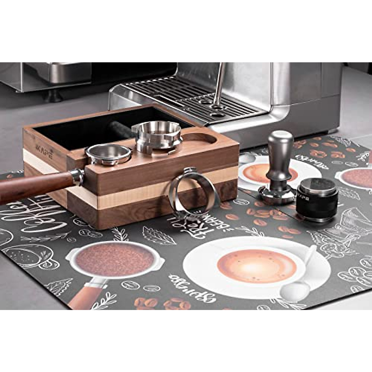 IKAPE Coffee Maker Mat, Dish Drying Coffee Mats for Kitchen Counter for Coffee Bar Accessories Protects Kitchen Countertops From Spills, Stains & Scratches - Can be Machine Washable (15.8” x 23.6”)