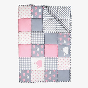 Baby Cotton Blanket - Crib Cute Fish Pattern Cradle Comforter for Newborn Babies Warm and Soft Toddler Quilt - Baby Pink - 38 X 50 in