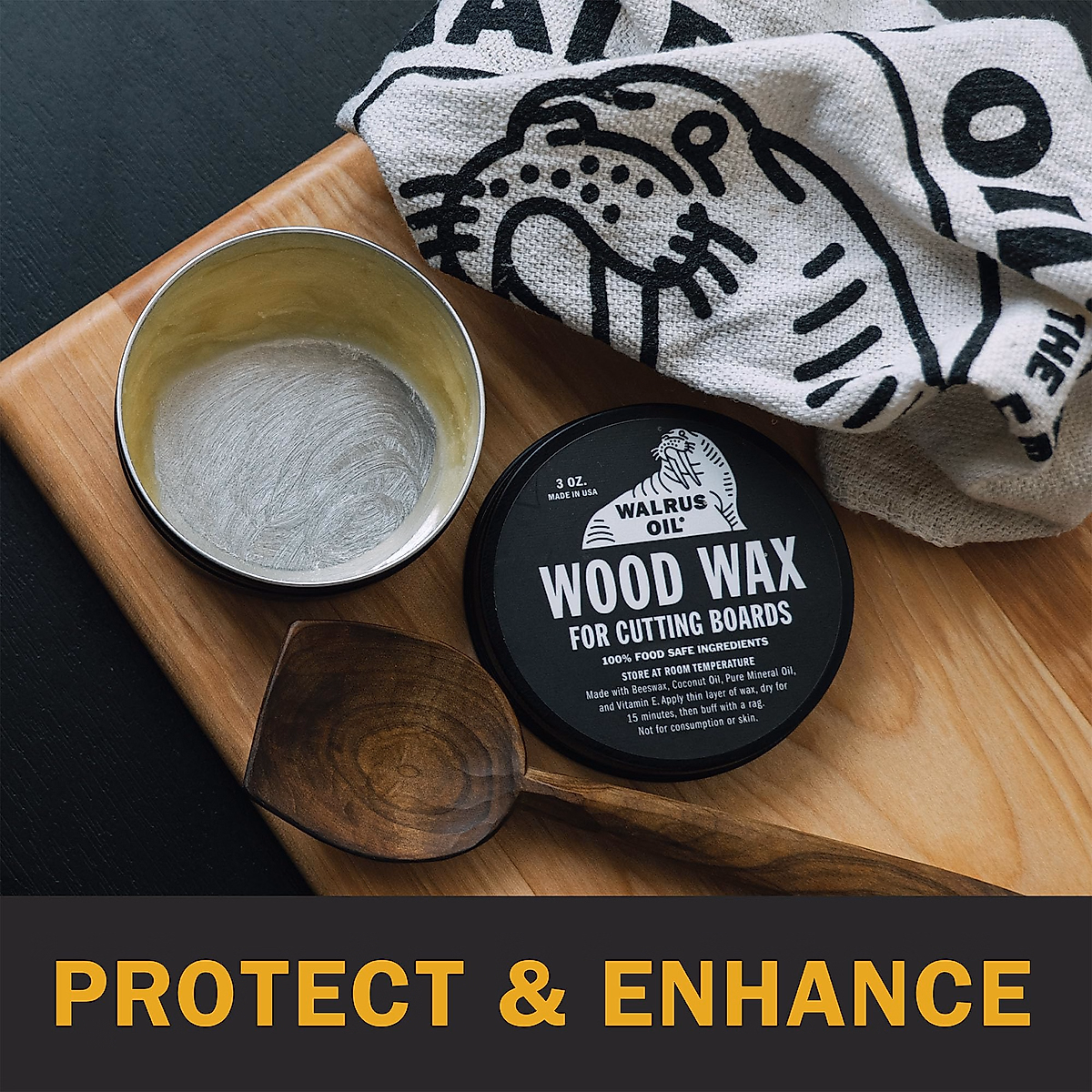 WALRUS OIL - Wood Wax, 3 oz Can, FDA Food-Safe, Cutting Board Wax and Board Cream
