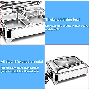 Food Warmers for Parties Buffets Electric, Electric Chafing Dish Buffet Set with Clear Glass Hydraulic Covers, Stainless Steel Buffet Server and Adjustable Temperature Warming Tray 35°c~80°c, 9l(Siz
