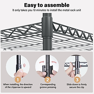 AHEONLAR 3 Tier Grey Storage Racks and Shelving - Heavy Steel Material Pantry Shelves - Adjustable Storage Shelf Metal Storage Rack Wire, Suitable for Warehouses, Closets, Kitchens…