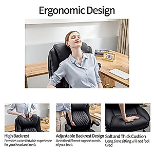DYHOME High Back Office Chair Adjustable Lumbar Support Flip-Up Arms Black Leather Ergonomic Big and Tall Home Office Desk Computer Chair Comfortable Modern Executive Office Chair