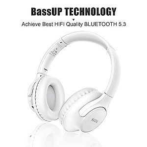 KVIDIO [Updated] Bluetooth Wireless Headphones Over Ear, 65 Hours Playtime with Microphone,Foldable Lightweight Headset with Deep Bass,HiFi Stereo Sound for Travel Work Laptop PC Cellphone