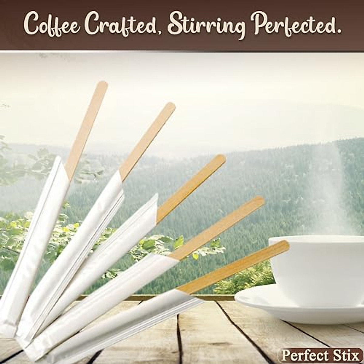 Perfect Stix 5.5 Inch 1000CT Paper Wrapped Coffee Stirrers, Individually Wrapped Coffee Stirrers, Wrapped Stir Sticks Disposable Wood Coffee Sticks