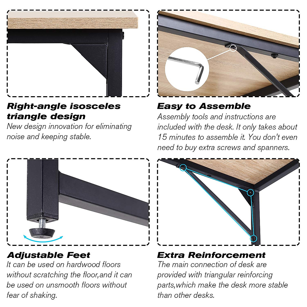 HCB Computer Desk 47inch Home Office Desk Writing Study Table Modern Simple Style PC Desk with Black Metal Frame(Nature),47inchx24inchx29inch