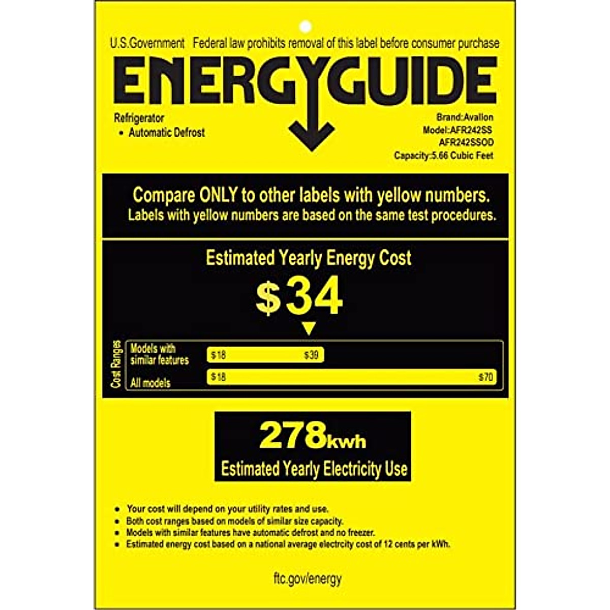 Avallon AFR242SSLH 24 Inch Wide 5.66 Cu. Ft. Built-In Compact Refrigerator with Left Hinge