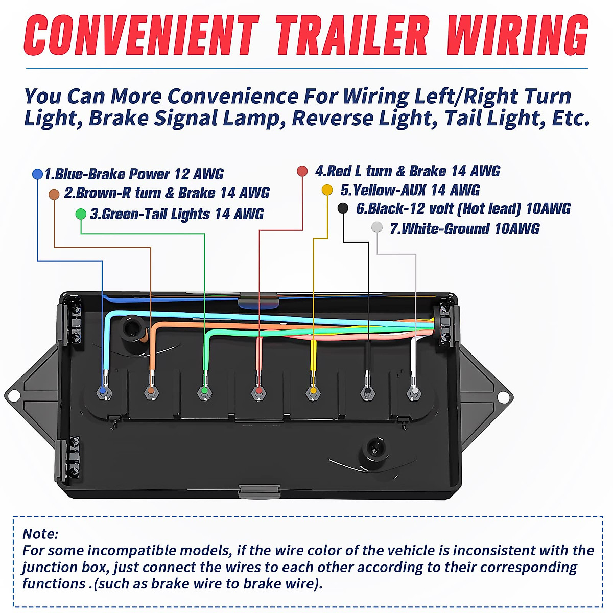 Voilamart 7 Way 8Feet Trailer Cord with 7 Gang Junction Box Kit,7 Way Trailer Wiring Harness Kit,12V Breakaway Switch and Plug Holder,Connector Cable Wiring Harness with Waterproof Junction Box