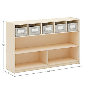 Guidecraft EdQ Shelves and 5 Bin Storage Unit- Natural: Wooden Organizer Cabinet for School and Home, Teacher's Book Cubby and Toy Shelf