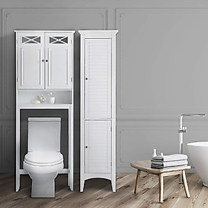 Elegant Home Fashions Dawson Wooden Space Saver with Cross Molding and 2 Doors, White