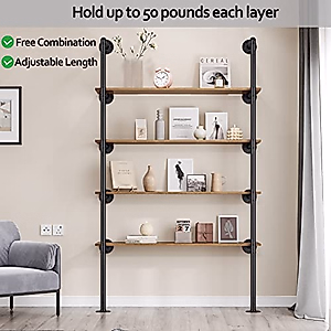 Industrial Iron Pipe Shelf Wall Mount, Farmhouse DIY Open Bookshelf, Pipe Shelves for Kitchen Bathroom, bookcases Living Room Storage, 2Pack of 5 Tier
