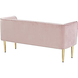 Meridian Furniture Audrey Collection Modern | Contemporary Velvet Upholstered Bench with Sturdy Metal Legs in Gold Finish, 52" W x 19" D x 24" H, Pink
