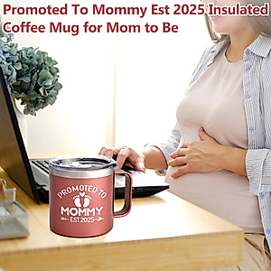 GINGPROUS New Mom Gifts, Promoted To Mommy Est 2025, 14oz Insulated Stainless Steel Coffee Mug, Mothers Day Gifts for New Mom To Be, First Time Mama, Mother, Mommy Pregnancy, Baby Shower, Rose Gold
