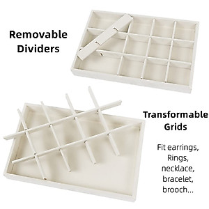 Set of 4 Stackable Jewelry Trays Organizer, Velvet Earring Organizer, Jewelry Organizer Showcase Display Drawer Organizer Storage, Earring Holder Necklace Bracelet Ring Accessary Organizers (Beige)