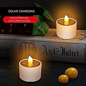 Hoghaki Solar Power Tea Lights,Outdoor Candle Flameless Flicker,IP42 Waterproof Rechargeable LED Candles with Dusk to Dawn Sensor,for Lantern Garden Camping Party Home Decorations