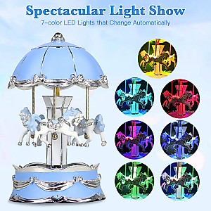 Saeifin Carousel Horse Music Box Gifts U R My Sunshine,Color Changing LED Lights Musical Carousel for Girls Women Mom Daughter,Christmas Anniversary Valentines Day Present Birthday Gifts (Blue)