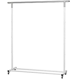 Buzowruil Clothing Rack Clothes Rack Standard Rod Simple Rolling Metal Garment Rack Organizer Freestanding Hanger with Wheels,White with Silver